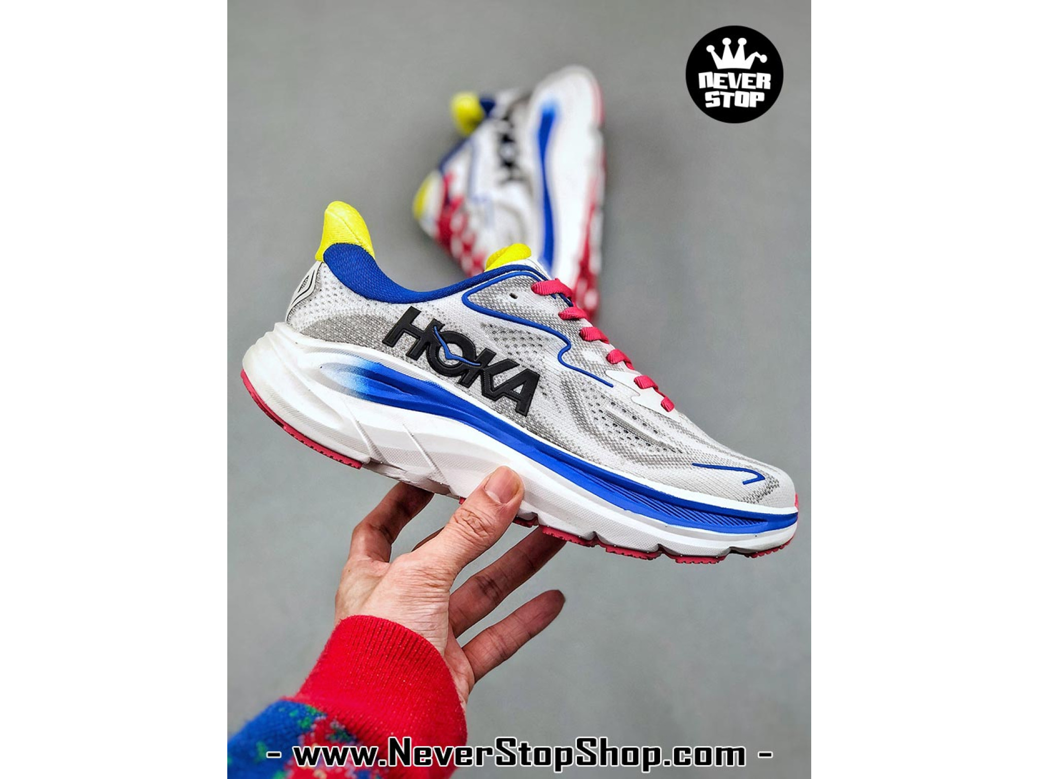 Giày chạy bộ nam nữ HOKA CLIFTON 10 GREY BLUE RED ...