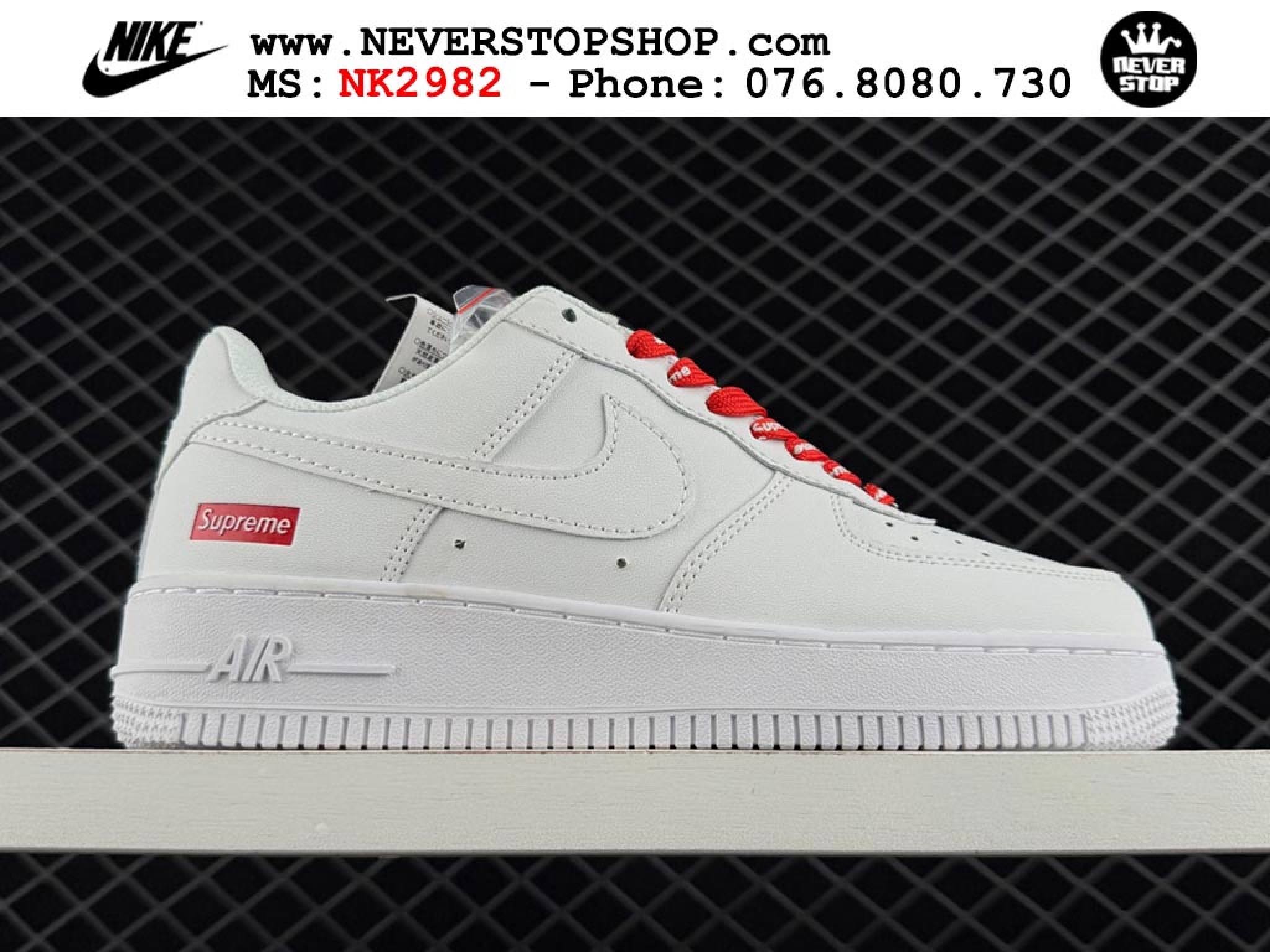 Giày thể thao NIKE AIR FORCE 1 AF1 LOW SUPREME WHITE RED ...