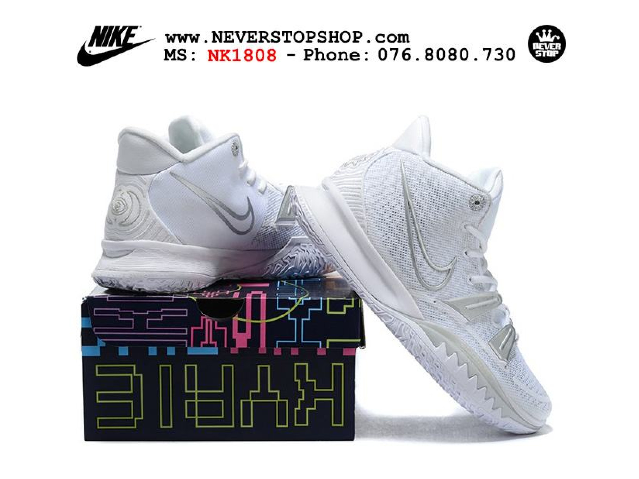 Giày NIKE KYRIE 7 WHITE SILVER cổ cao chuyên bóng rổ,