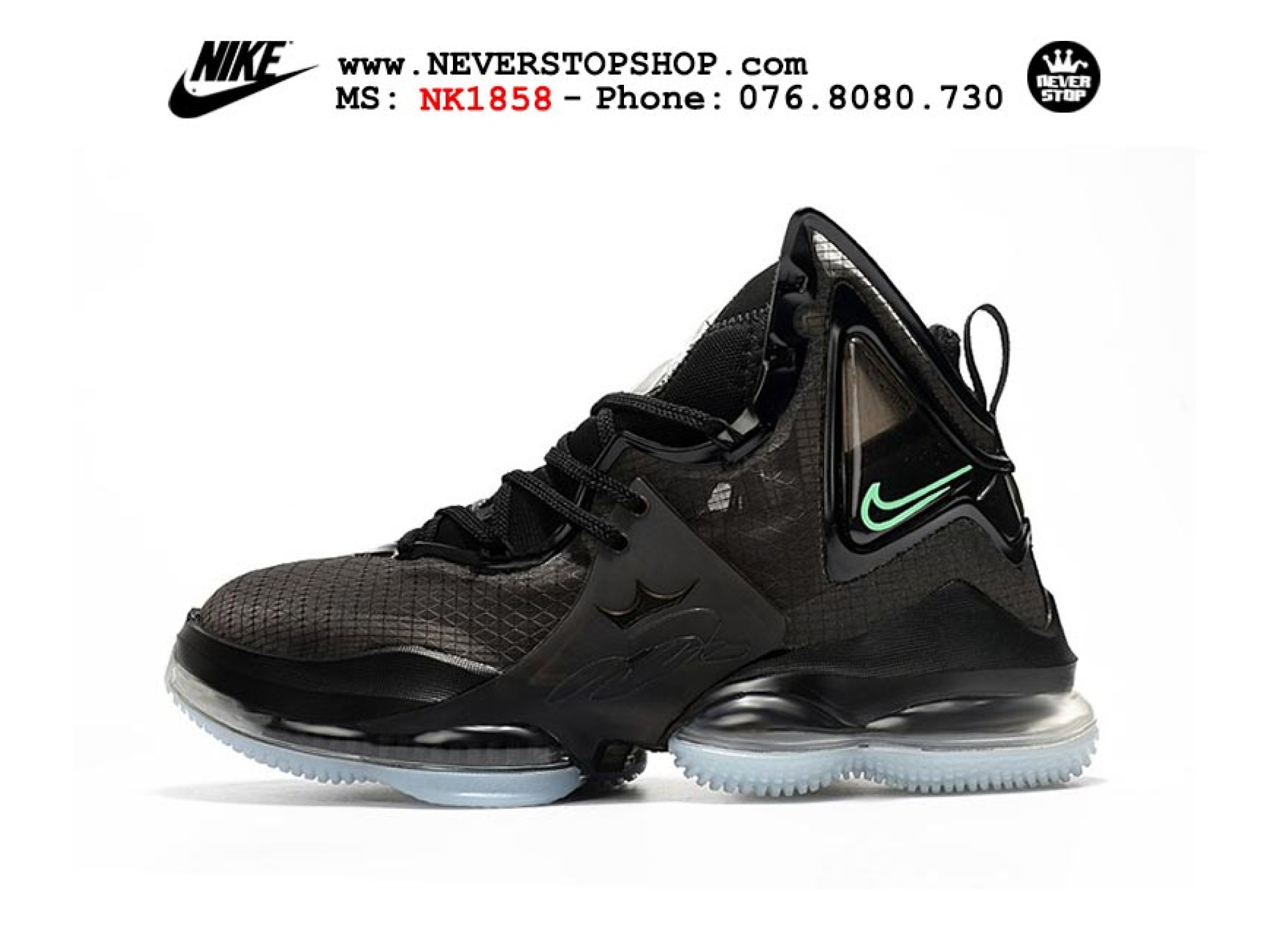 Giày bóng rổ NIKE LEBRON 19 BLACK AQUA nam cổ cao hàng ...
