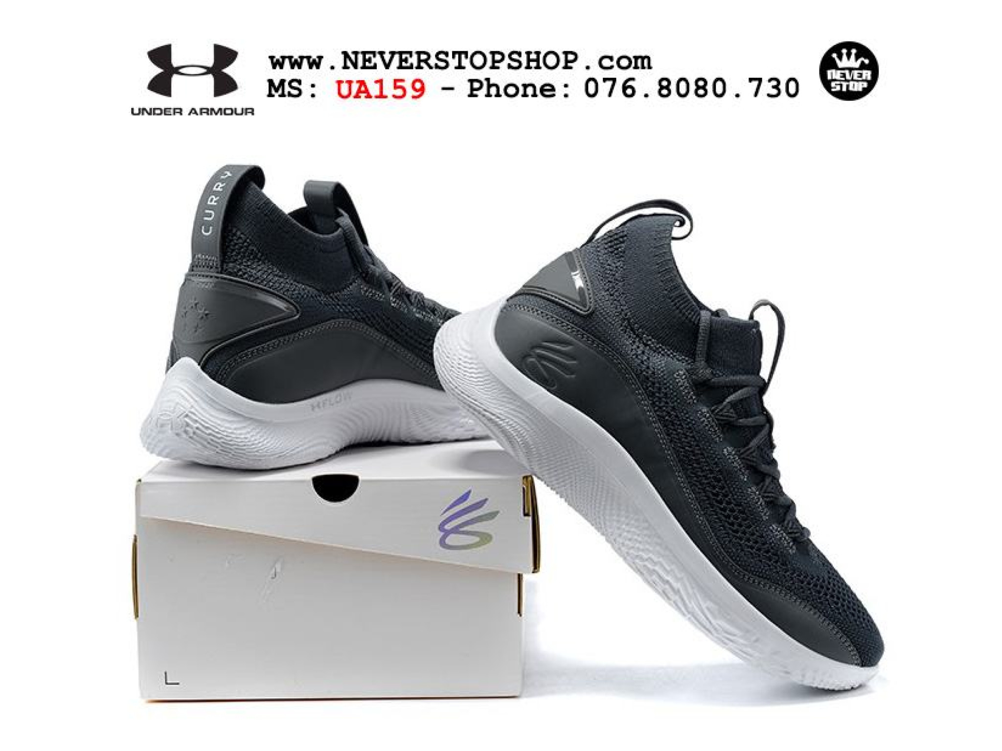Giày bóng rổ UNDER ARMOUR CURRY 8 GREY WHITE bền nhẹ,